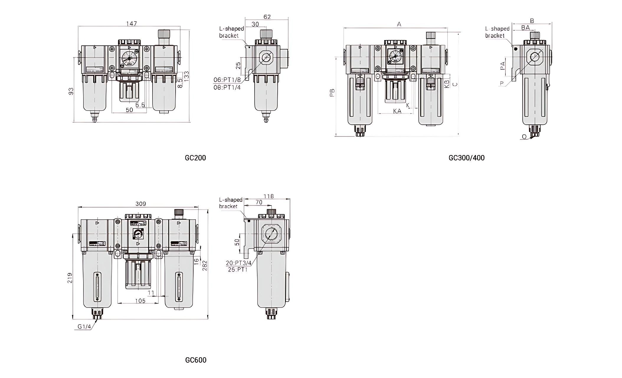 AIRTAC Type F.R.L Combination Air Treatment Unit Filter Regulator ...